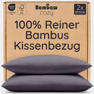 Bambaw Bambus Kissenbez&uuml;ge 50x70 cm, 2-er Pack, Allergiker-Bettw&auml;sche, antibakterielle und hypoallergene Bettw&auml;sche, Anti Akne und k&uuml;hlende Kissenbezug (Anth