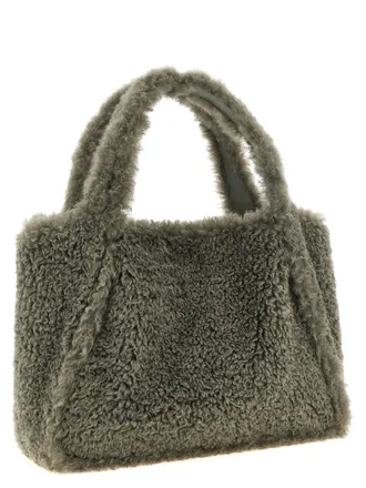 Stella McCartney Logo-Embroidered Shearling Tote Bag - Gray
