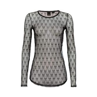 Pinko Lang&auml;rmeliges Jacquard-Spitzentop - - Tops - Damen - Schwarzk - S