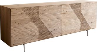 DELIFE Kommode Tereos Eiche Natur 3D Effekt 200 cm 4 Türen Winkelfuß Edelstahl gebürstet Sideboard