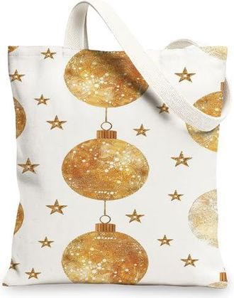 Generic Sac fourre-tout en toile avec ornements dor&eacute;s - Sac de courses r&eacute;utilisable - L&eacute;ger et lavable - Respectueux de lenvironnement, dor&eacute;, 13x15 Inch