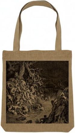 Fabulous Sac Shopping Tote Bag Aspect Lin - Le Monde Detruit par les Eaux Gustave Dore Bible Gravure - Sac de Courses Toile Epaisse 360g Beige Naturel Cabas Po