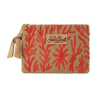 MC2 Saint Barth Femme, Sacs, Multicolore, Taille: ONE Size Pochette en jute avec motif de corail brod&eacute;