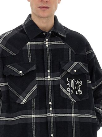 Palm Angels Monogram Cotton Shirt - Gray