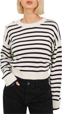 Brave Soul Pullover f&uuml;r Damen, Knopfdetail, Kastig (Elfenbein/Schwarz)