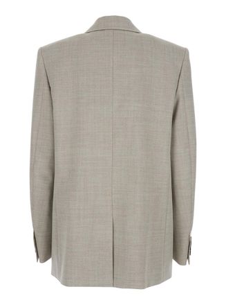 Saint Laurent Womens Grey Double-Breasted Wool Jacket Blazers