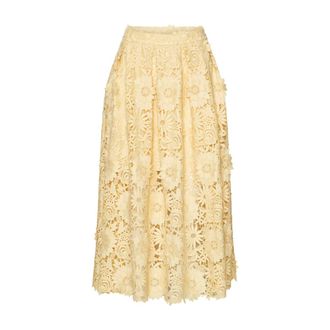Rotate Rotate Birger Christensen, Femme, Jupes, Jaune, Taille: 36 FR Jupe Midi en Dentelle 3D