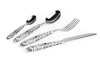 Excelsa Boheme Noir Lot de 24 couverts, acier inoxydable, poign&eacute;e en plastique