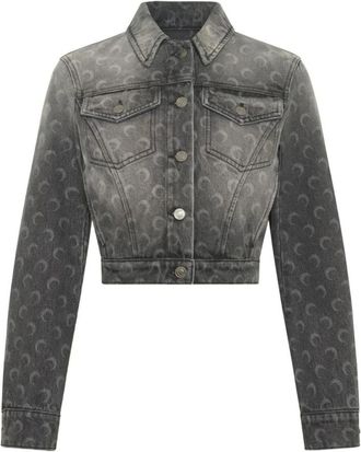 Marine Serre Femme, Vestes, Gris, Taille: 36 FR Moon Print Denim Jacket