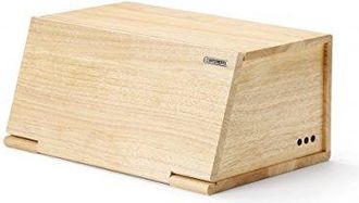 Continenta Brotkasten aus Gummibaumholz, Frontdeckel als Schneidebrett nutzbar, Gr&ouml;&szlig;e: 40 x 26 x 18,5 cm (ohne Messer)