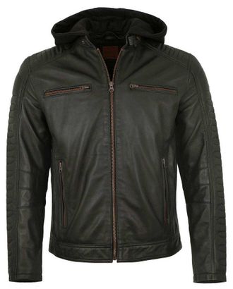 Redpoint Lederjacke Damon Redpoint - Herren Lederjacke Bikerjacke Kapuze Lammnappa schwarz