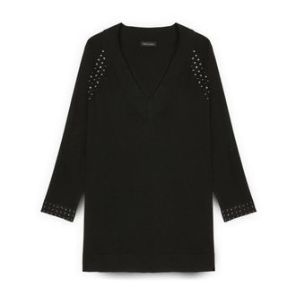 Fiorella Rubino Pullover mit Nieten an Schultern und B&uuml;ndchen - - Knitwear - Damen - Schwarzk - XS