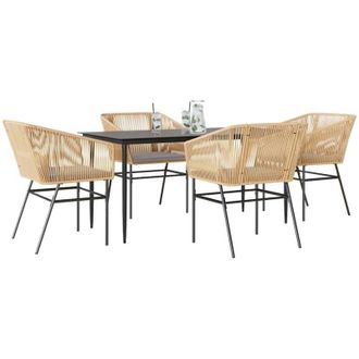 vidaXL Vidaxl - Ensemble &agrave; manger jardin coussins 5pcs marron poly rotin verre