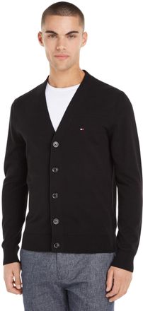 Tommy Hilfiger Herren Strickjacke Cardigan Essential Cotton mit Knopfleiste, Schwarz (Black), 3XL