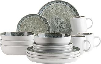 M&auml;ser Serie Malea, 16-tlg. Kombiservice f&uuml;r 4 Personen im Vintage-Look, gr&uuml;n mit dunklen Sprenkeln, Steinzeug