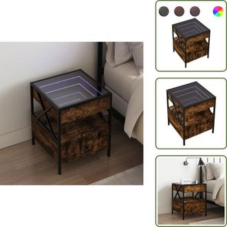 vidaXL Nachttisch mit Infinity-LED R&auml;uchereiche 40x40x51 cm - Nachttisch - Nachttische - Beistelltisch - Nachtk&auml;stchen