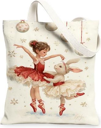 Generic Sacs fourre-tout en toile de ballet de No&euml;l, sacs r&eacute;utilisables pour salle de sport, ext&eacute;rieur, voyage, pique-nique, l&eacute;gers et lavables - S, Rouge, 13