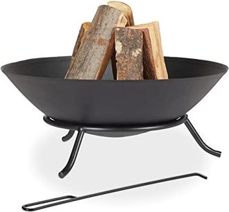 Relaxdays Feuerschale, mit Sch&uuml;rhaken, f&uuml;r Garten & Terrasse, HxD: 23 x 57 cm, Gusseisen & Stahl, Feuerkorb, schwarz