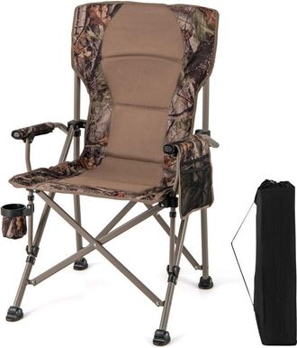 Costway Chaise Pliante Camping, Chaise de Jardin Exterieur, Charge 180 kg, Sac de Transport, Porte-Gobelet, Poche de Rangement, Pieds Réglables, Marron