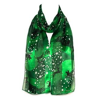 Hat To Socks Foulard en Mousseline de Satin avec Motif No&euml;l, Flocons de Neige, P&egrave;re No&euml;l sur un Tra&icirc;neau (Vert)