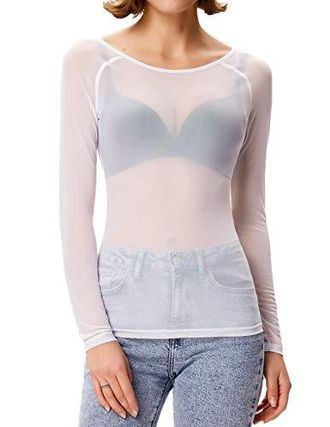 Grace Karin Blouse Tenue Transparente &agrave; la Mode pour Femme Sexy Tenue de soir&eacute;e en Club Slim Coupe,M,Blanc