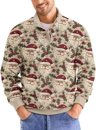 Generic Pull de Noël pour homme avec motif darbre de Noël amusant - Pull tricoté à rayures - Pull à manches longues - Pull de Noël pour homme, Kaki-C., 3XL