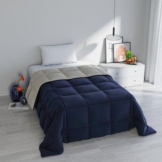 Italian Bed Linen ELEGANT Wintersteppdecke, Dunkelblau/Hellgrau, 170x260cm
