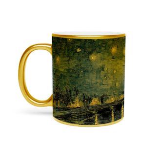 Fabulous Goldene Tasse aus verchromter Keramik - Van Gogh Night Stars On the Rhone Paint - 325 ml