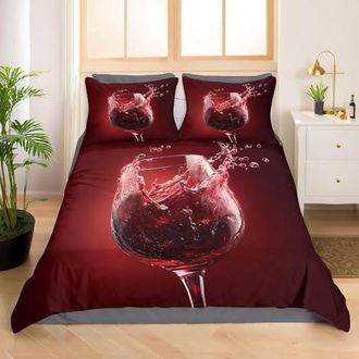 Generic Housse de Couette 240x260 Vin Rouge Parure de Lit Thème Romantique 3D Ultra Doux Respirante Microfibre Housse Couette 2 Personnes avec Fermeture Éclai