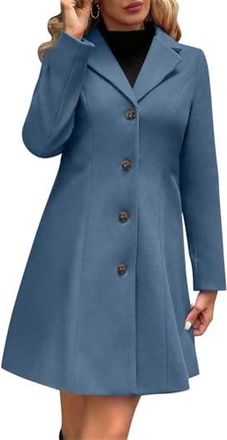 TOMWELL Manteau Femme Long Revers Manteaux Hiver Chaud Trench Coat Manche Longue D&eacute;contract&eacute; Veste A Bleu XXL