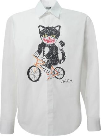 Msgm Msgm, Homme, Chemises, Blanc, Taille: L Chemise &agrave; manches longues en popeline de coton avec imprim&eacute; sur le devant