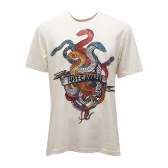 Just Cavalli Homme, Tops, Blanc, Taille: M Snake Heart T-Shirt