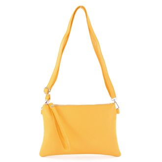 modamoda.de T186 Damen Leder Clutch Umh&auml;ngetasche Abendtasche handmade in Italy, Farbe:Zitronengelb