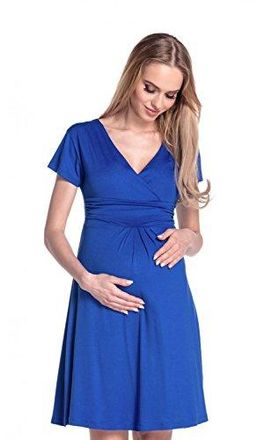 Happy Mama Boutique Femme. Robe de maternité drapée. Robe de Cocktail de Grossesse. 108p (Bleu Royal, 36, S)