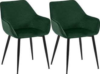 Clp Esszimmerst&uuml;hle 2er Set gepolstert mit Lehne Luena, K&uuml;chenstuhl mit Samt oder Stoff, Sessel Metallgestell schwarz bis 150 kg belastbar, Farbe:gr&uuml;n, Ma