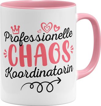 OM3 Professionelle Chaos Koordinatorin Kaffee-Tasse mit Spruch - B&uuml;rotasse B&uuml;ro - Keramik Becher - 325ml - Beidseitig Bedruckt - Rosa