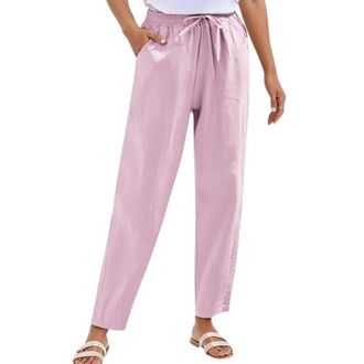 Generic Pantalon Lin Et Coton Femme Taille Elastique Ample Pantalon Crayon Femme &eacute;t&eacute; Leger Fluide Large Grande Taille Confortable Casual Jogging Trousers (Ros