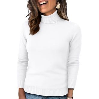 Generic Pull Femme Hiver Chaud col Montant Mode Ample Sweatshirts Couleur Unie Pull Femme Chic et El&eacute;gant D&eacute;contract&eacute; Manche Longue Jumper Tops Blanc