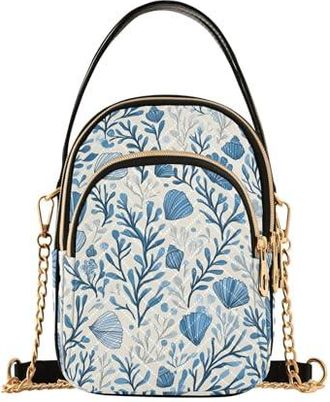 Mnsruu Sac à bandoulière pour femme - Bleu - Motif festonné - Algues nautiques côtières - Petit sac à bandoulière avec sangle réglable