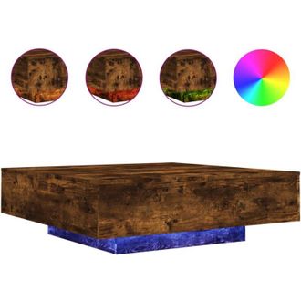 vidaXL Table basse avec lumi&egrave;res led ch&ecirc;ne fum&eacute; 100x100x31 cm
