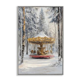 Stupell Industries Winterwunderland Karussell, gerahmt, Giclée-Kunst, Design von Petal Prints Design, 61 x 40 cm, Grau