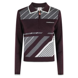 Casablanca Diagonales Sportliches Poloshirt Aubergine Langarm - - Knitwear - Damen - Rot - M