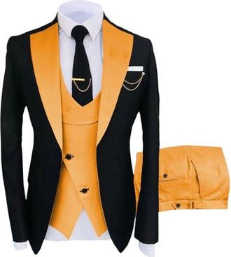 Generic Costume de soir&eacute;e pour homme - Coupe ajust&eacute;e - Pour mariage, bal de fin dann&eacute;e, mari&eacute;, blazer formel, dor&eacute;, 4XL