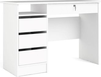 Tvilum Plus Schreibtisch mit 1 Regal, 3 kleinen Schubladen und 1 gro&szlig;en Schublade mit Schl&uuml;ssel, wei&szlig;