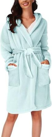 Generic Peignoir à capuche doux et confortable pour femme, robe de chambre courte dhiver en polaire thermique avec poches, robe de chambre légère, vêtement de