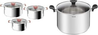 T-fal Tefal OptiSpace Lot de 3 faitouts 18/20/24 cm + 3 couvercles verre, Induction, Acier inoxydable, Empilable G720S674 & PRIMARY acier inoxydable marmite