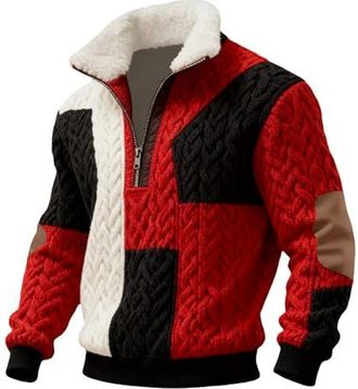 Generic Pull dhiver en polaire thermique pour homme, manteaux chauds en coton épais, veste patchwork rétro assortie, extérieur avec col doublé en polaire semi