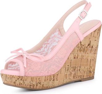 Allegra K Femmes Talons Plateforme Bois Sandales Compens&eacute;es Dentelle Noeud Rose 36
