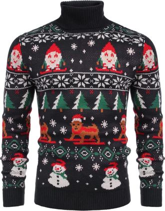 Coofandy Pullover f&uuml;r Herren Weihnachtspullover Sweater Winter Rollkragen Warme Strickpulli Blau M