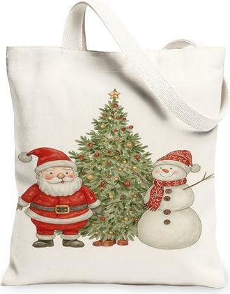 Generic Sacs fourre-tout en toile sur le th&egrave;me de No&euml;l, motifs festifs, sacs d&eacute;picerie r&eacute;utilisables, vintage, confortables, l&eacute;gers et lavables en toile pour 